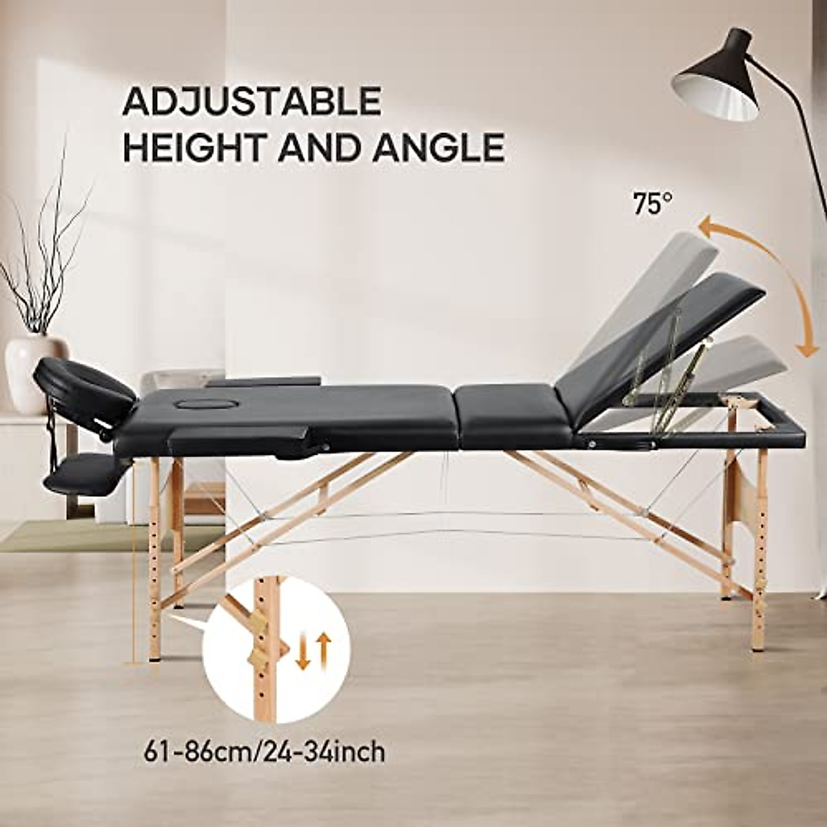 Careboda Professional Massage Table Foldable Massage Bed 3 Fold with 4cm High Density Sponge Robust Beechwood Legs Carrying Bag Full Accessories for Spa Salon Tattoo Beauty