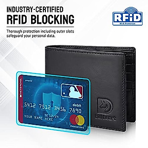 bill heart Chain Wallets for Men, RFID Blocking Genuine Leather Bifold Wallet with Sturdy Chain