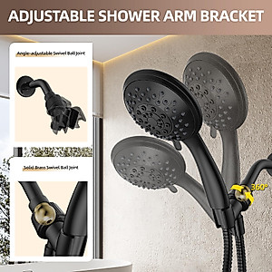 RAINVISTA High Pressure Handheld Shower Head - Matte Black - 6 Functions Detachable Bathroom Shower Head Set with Stainless Steel Hose and Adjustable Shower Arm Bracket
