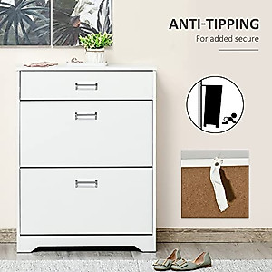 HOMCOM 3-Drawer Shoe Cabinet Modern Storage Rack with 2 Flip Doors Adjustable Shelf Freestanding Organizer for Hallway Holds 16 Pairs Shoe White