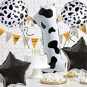 5 Cow Print Balloon Birthday Decorations Supplies,40 Inch Number Balloon 7 White Cow Print Balloons,Western Cowgirl Cowboy Theme Balloons for 7th Birthday Party,Farm Barn Decor for Kids,Baby Shower