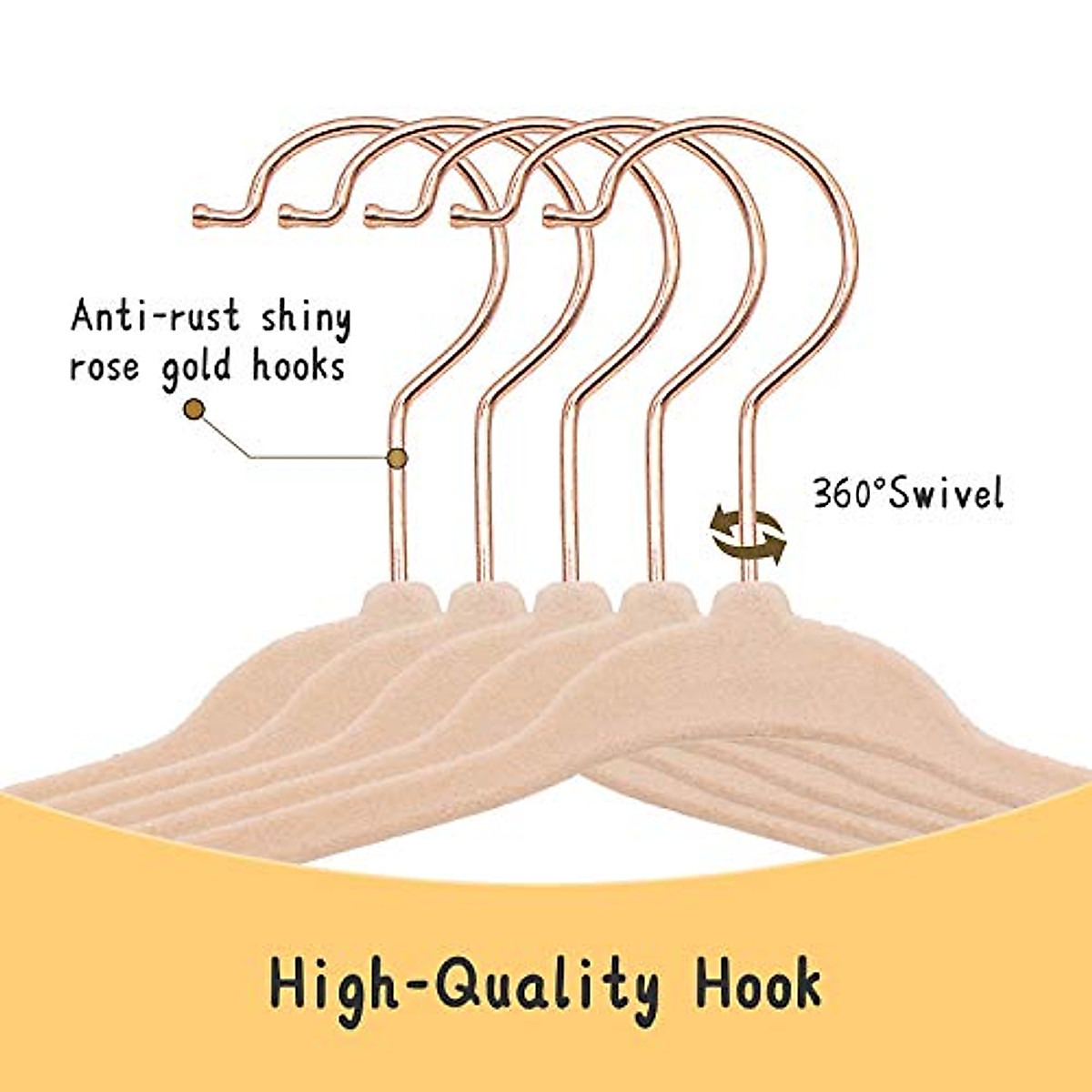BBFISH Kids Velvet Hangers with Rose Gold Hooks, 50 Pack 11" Children Hangers Ultra Thin Non Slip Clothes Racks with 7 Pcs Baby Clothing Dividers (Ivory)