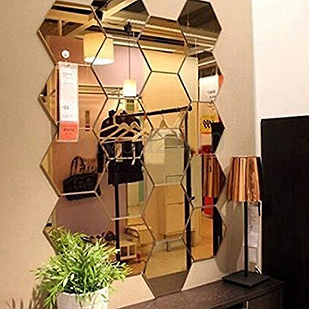 Manco Luella Mirror Wall Stickers, 12PCS Hexagon Mirror 20x18cm Art DIY Home Decorative Hexagonal Acrylic Sheet Plastic Tiles Living Room Bedroom Sofa TV Background Wall Decal Decoration