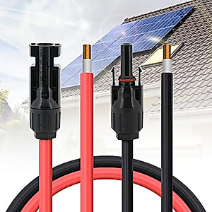 KEDAKEJI Solar Panel Extension Cable - 10 Feet 12AWG Solar Extension Cable with Female and Male Connector Solar Panel Wiring Wire Adapter (10FT Red + 10FT Black)