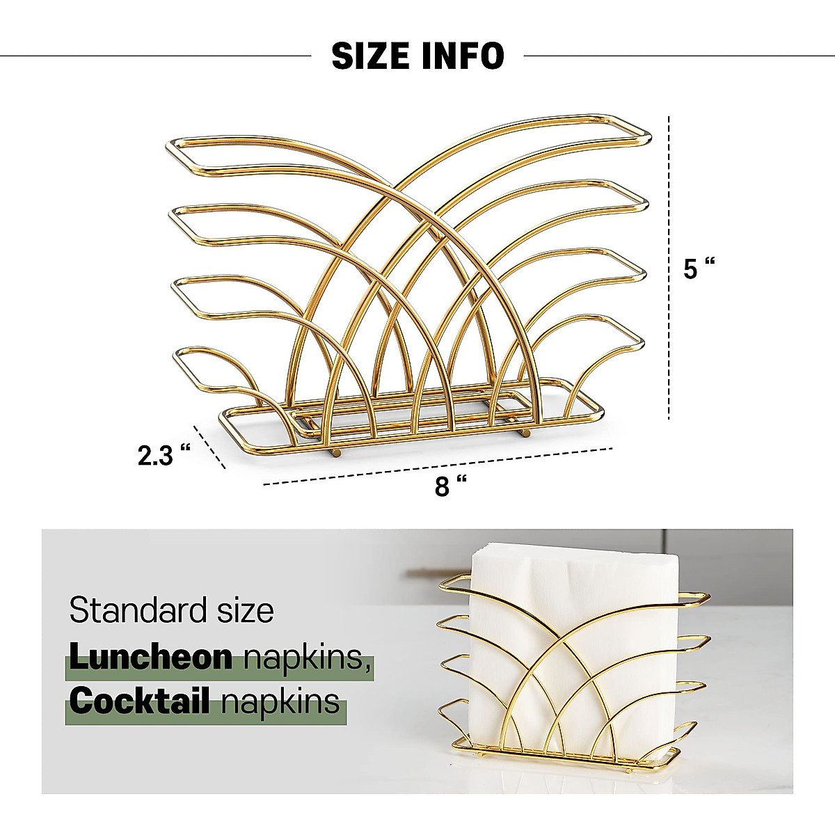 LEVIMETREE Gold Napkin Holder for Table - Stainless Steel Napkin Holders for Kitchen, Napkin Holders for Paper Napkins, Modern Serviette Holder Tissue Dispenser, Modern Napkin Holder for Table