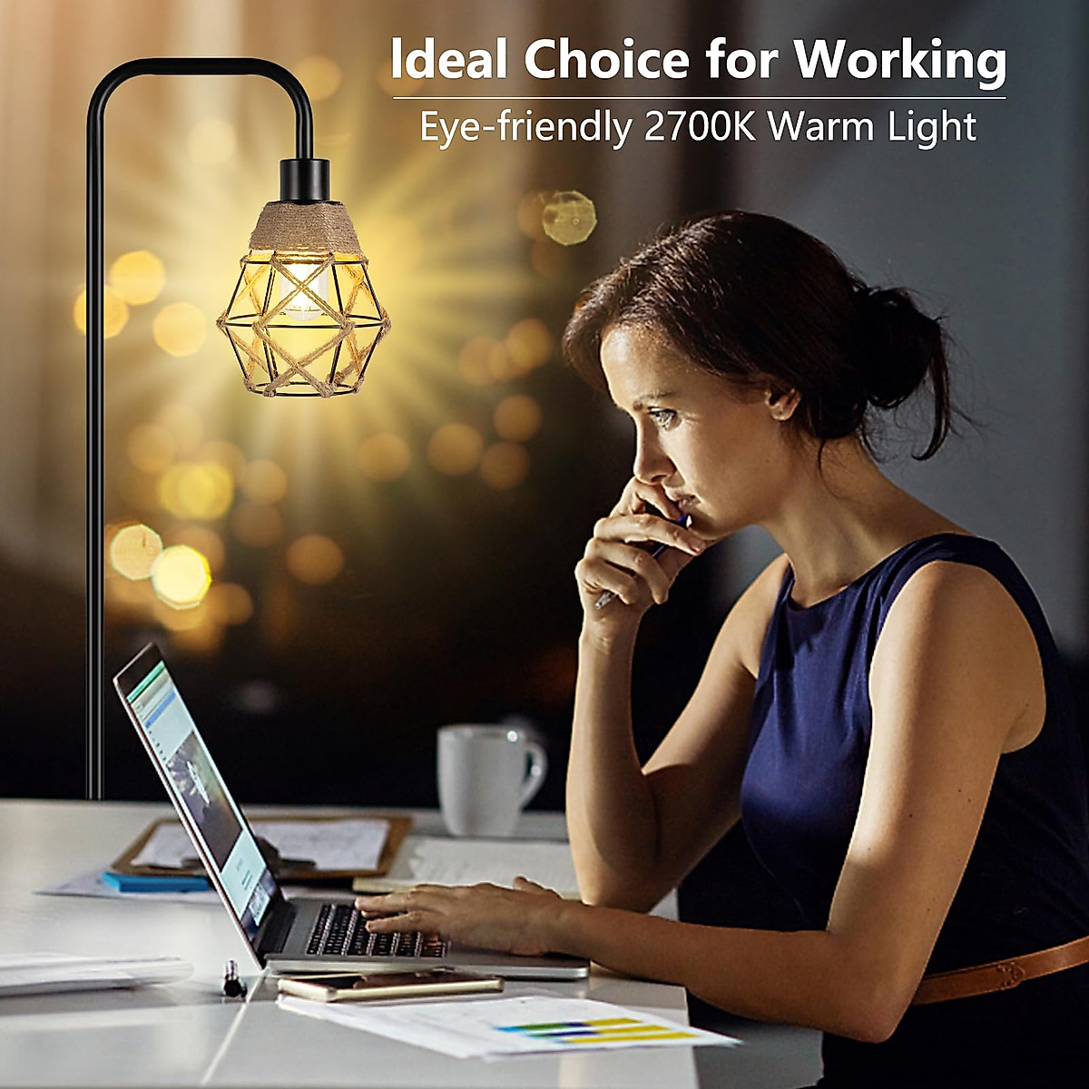 Floor Lamp, Standing Lamp with 9w Led Bulb, ETL Certified E26 Socket, Hemp Rope Design for Decorative Lighting, Modern Tall Lamp for Bedroom, Kids Room, Reading, Dorm