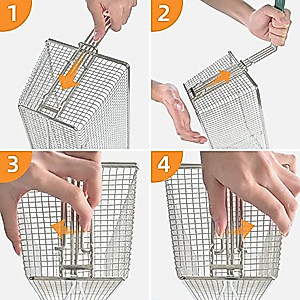 Delizon 2PCS Deep Fryer Basket with Front Hooks Non-Slip Handle, 13.2"x 6.5"x 5.9" Basket and 11.2" Long Handle Deep Fried Drain Basket for Floor Fryer, Easy Installation