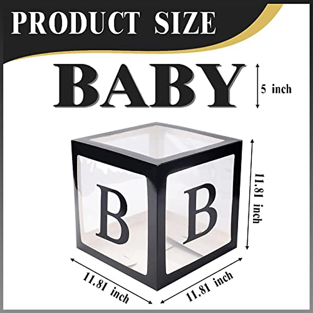 Baby Boxes with Letters for Baby Shower, 4 Transparent Balloon Boxes with 16 Letters for Boys & Girls Birthday, Gender Reveal Decorations and Wedding Party(Black)