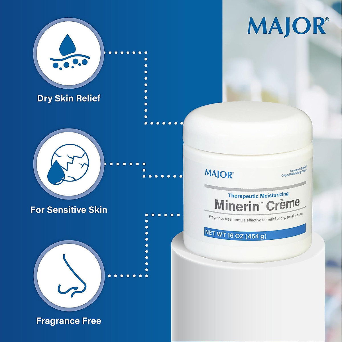 Major Therapeutic Moisturizing Minerin Créme - Body Cream Moisturizer for Dry Skin - Fragrance-Free - 16 Oz.