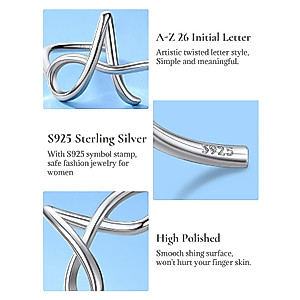 SILVERCUTE Cute Silver Initial Ring Open Adjustable Women Stackable Rings|925 Sterling Silver A-Z 26 Letters Initial Name Rings for Women(Alpahbet A)