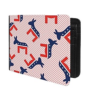 Ztion Unique Desige Pattern - Democrat Donkeys pattern on red stripes, Slim Front Pocket Wallet Billfold RFID Blocking