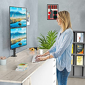 WALI Dual Monitor Desk Mount Stand for LCD LED Flat Screen TV Holds in Vertical Position 2 Screens up to 27 Inch with Optional Grommet Base (M002XLS), Black
