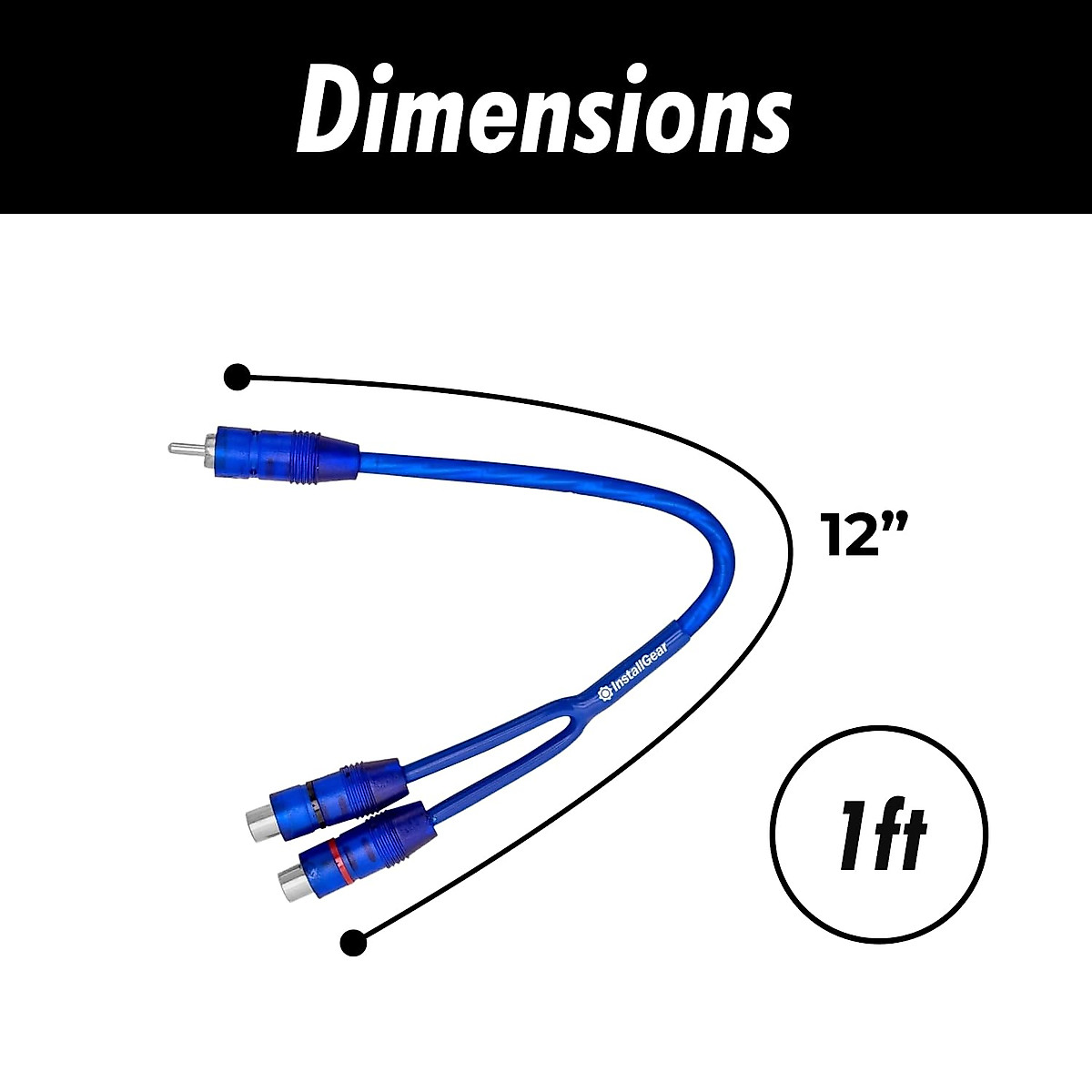 InstallGear 1ft Shielded 1 Male to 2 Female RCA Y Adapter Splitter Connector - RCA Splitter (2 Pack)