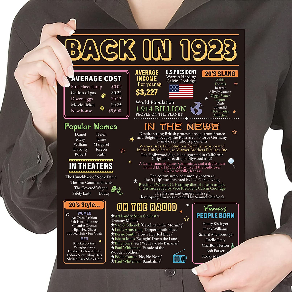 Ulbeelol Back in 1923 Card, Big 100th Birthday Card, Extra Large 100th Bday Card, Vintage 100th B-day Card for Grandma Grandpa Mom Dad...