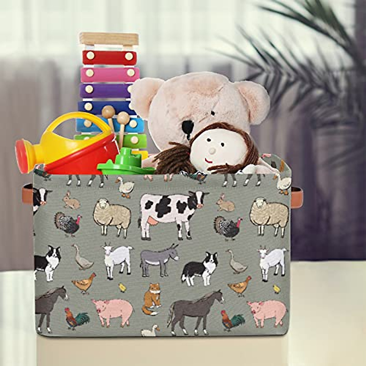 Farm Animal Storage Basket Bins, Cow Sheep Rooster Large Foldable Storage Baskets Fabric Organizer Storage Cubes Box with Handles Collapsible Basket for Shelf Closet Nursery Home Office 1 Pack