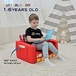 MallBest Kids Sofas Children's Sofa Bed Baby's Upholstered Couch Sleepover Chair Flipout Open Recliner(Red/Fire Truck)