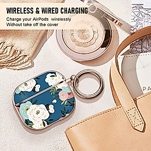 Youskin Airpod 3rd Generation Case Flower Cute,AirPod 3 Case Cover, Rose Golden Plating Airpods 3 Case for Men Women with Keychain，Shockproof Protective Case for AirPod 3，Blue Red Flower