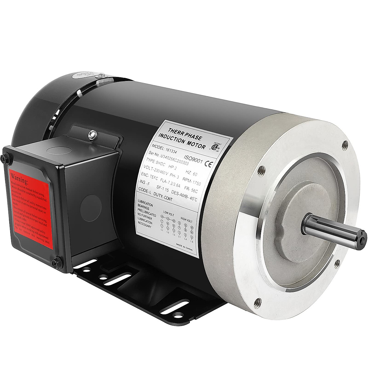 2HP Electric Motor 1750RPM General Purpose Three Phase 56C Motor TEFC 230/460V 5/8" Shaft Diameter 4 Pole 60HZ