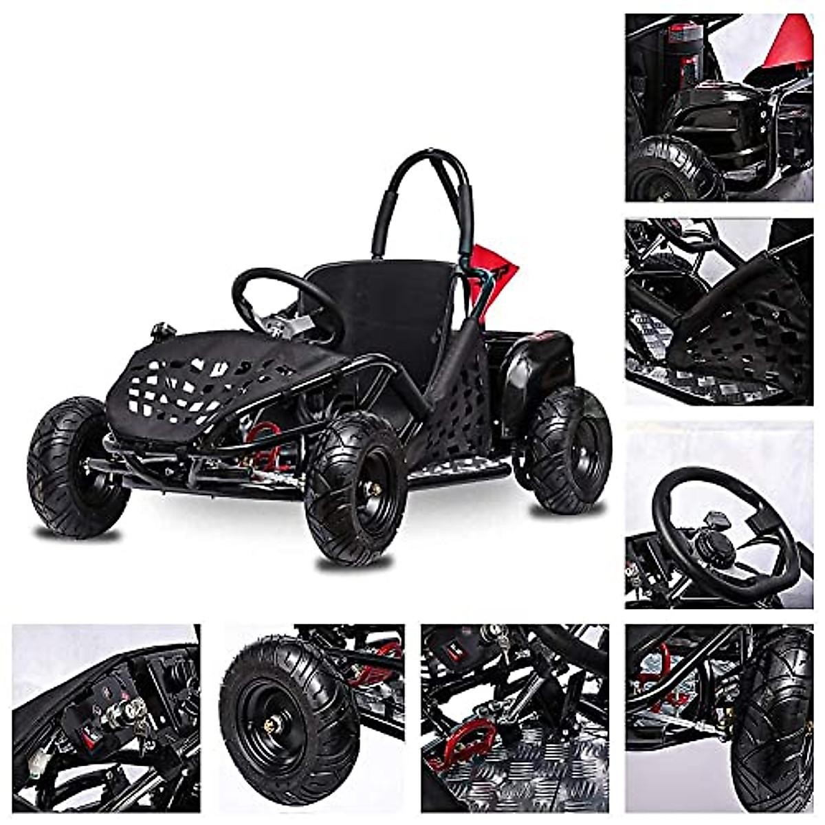 FRP Baja-X 48V 1000W Brushless Electric Go Kart, 3-Speed Setting Go Kart W/Forward & Reverse, Racing Go Cart Up to 20 mph W/Foot Pedal & Foot Break, Go Cart Support Up to 175 Lbs