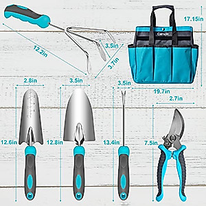 Gardening Tools, Carsolt 7 Piece Heavy Duty Stainless Steel Garden Tools Set with Ergonomic Rubber Handle. Variety of Gardening Hand Tools for Planting Gardening Kit with Gift Box Ideal Garden Gifts