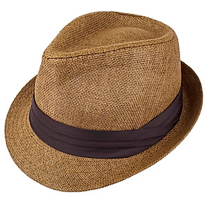 Gelante Summer Fedora Panama Straw Hats with Black Band M215-Tan-L/XL