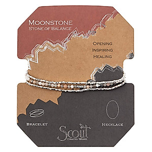 Scout Curated Wears - Women's Delicate Stone Wrap Bracelet & Necklace - Moonstone/Silver - Stone of Balance