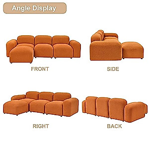 Tmsan Modular Sectional Sofa, Convertible L Shaped Couch, 94.5" Cloud Couches for Living Room Set, Teddy Fabric, Orange