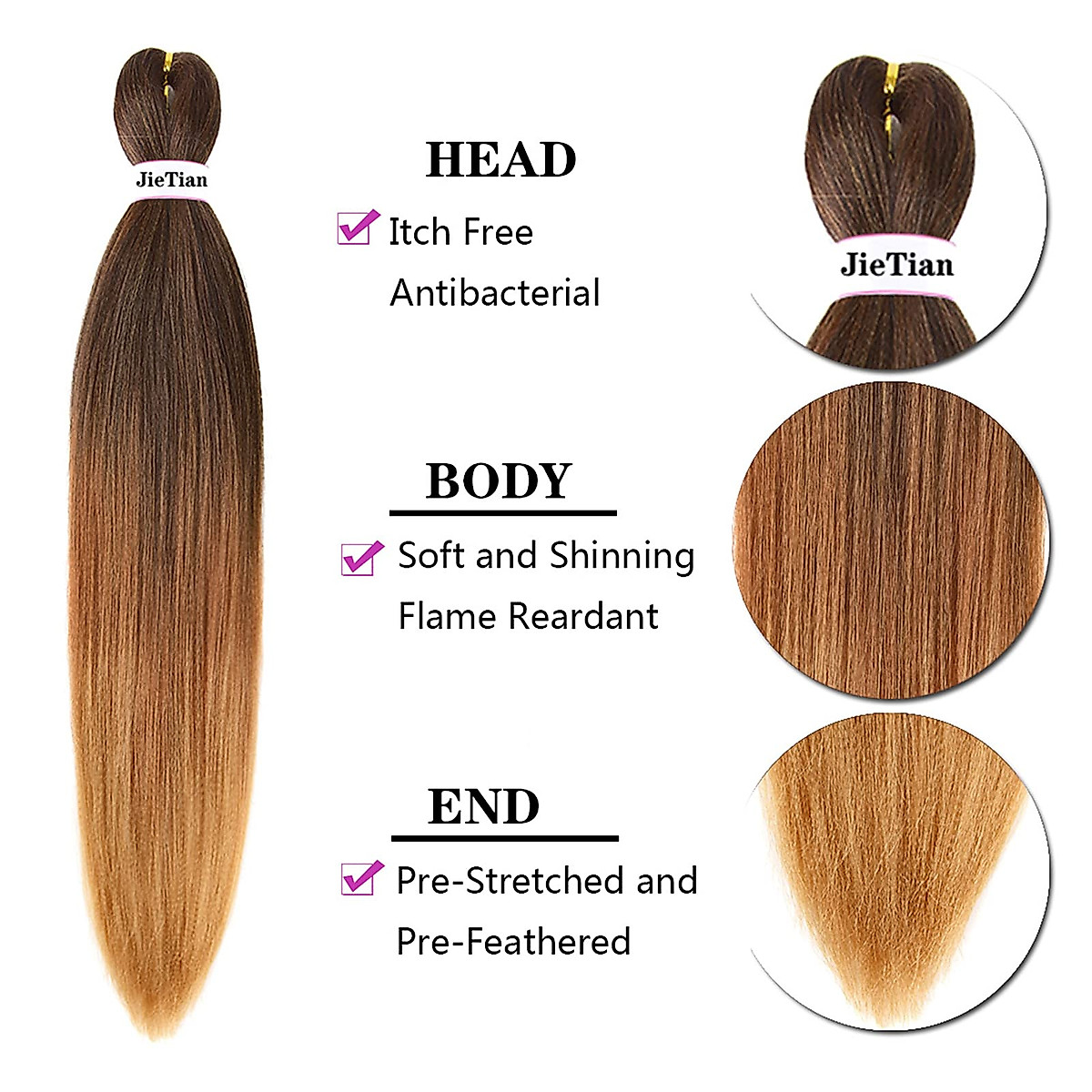 Liang Dian Pre Stretched Braiding Hair Ombre 30 Inch 8 Packs Synthetic Crochet Braids Hot Water Setting Professional Soft Yaki Texture Synthetic Hair Extensions(1B/30/27)