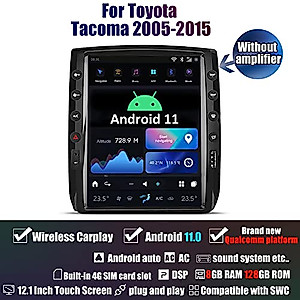 Aucar for Toyota Tacoma 2005-2015 New Android 9.0 Car Radio Head Unit Multimedia Stereo Video Player, 12.1 Inch 8G RAM 128 ROM T-Style GPS Navigation with OEM JBL System