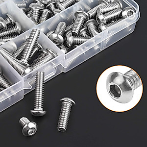 HELIFOUNER 120 Pieces 5 Sizes 304 Stainless Steel 1/4-20 x 3/8" 1/2" 5/8" 3/4" 1" UNC Thread Hex Button Head Cap Bolts Kit