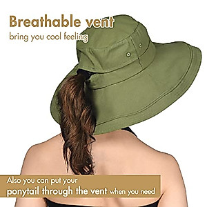 Hatiis Sun Hats for Women Gardening Beach Sun Protection Breathable Cotton Summer Hat with Fold-Up Wide Brim (Green, Medium)