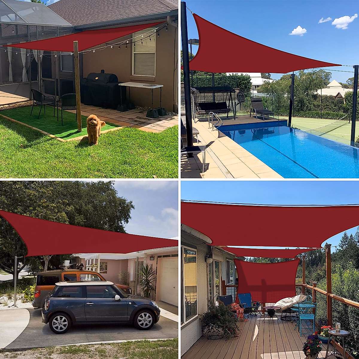 E&K Sunrise 12' x 12' Waterproof Sun Shade Sail Outdoor Rectangle Canopy Shade Cover UV Block for Pergola Patio Backyard Garden Deck (Red)