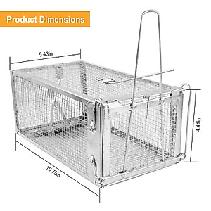 TeqHome Humane Rat Trap, Small 1-Door Live Chipmunk Trap That Work for Indoor and Outdoor, Easy to Catch and Release Live Animal Trap Mouse Cage Trap for Rodents Mice Voles Hamsters, Reusable & Metal