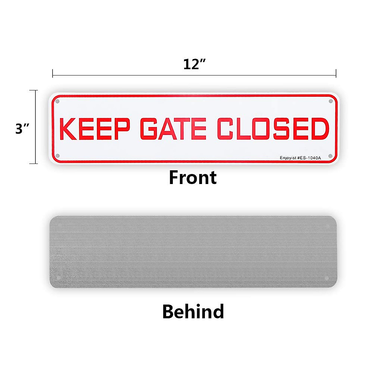2 Pack Keep Gate Closed Sign, 12"x 3" - .040 Aluminum Sign Rust Free Aluminum-UV Protected and Weatherproof