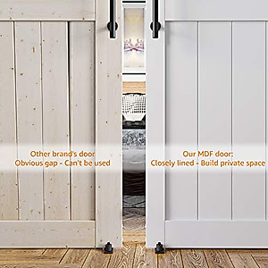 YiHICO 32 x 84in Solid MDF Barn Door(Predrilled & Unassembled Door Panels), with Whole 6ft Sliding Door Hardware Kit, 12in Handle Kit and 2 Floor Guides, PVC Waterproof Coating - White - H Frame