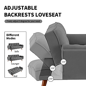 Homies Life Convertible Futon Sofa Bed, Linen Sleeper Couch, 75" W Modern 3 Seater Tufted Sofa with Solid Wood Legs and Adjustable Backrests for Small Spaces, Living Room, Bedroom, Dark Gray