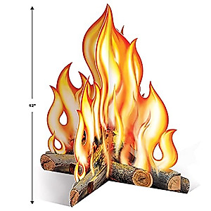 Beistle Three Dimensional Cardstock Paper Campfire Centerpiece Summer Camping Theme Western Party Decorations, 12", Brown/Orange/Yellow