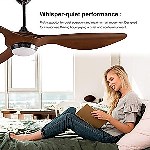 reiga 52-in Brown Modern Ceiling Fan with 3 Wood Grain Color Blades Dimmable LED Lights Remote Control Reversible ETL DC Motor, Timer, Silent Ceiling Fans for Living Room, Farmhouse, Garage