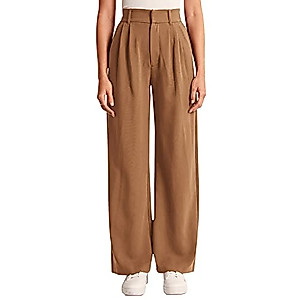 NIMIN High Waisted Work Pants for Women Loose Dress Pants Trousers Stretchy Business Casual Pants with Pockets Brown Large