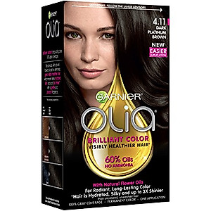 Garnier Olia Ammonia-Free Brilliant Color Oil-Rich Permanent Hair Color, 4.11 Dark Platinum Brown (Pack of 1) Brown Hair Dye (Packaging May Vary)