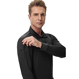 Mens Mositure Wicking Sun Protection Long Sleeve Polo Shirt BLACK-4XL