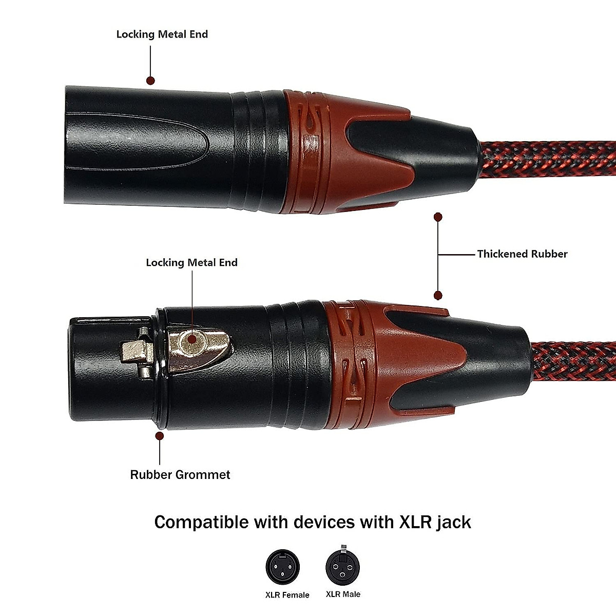 Maicailu XLR Cable 6 feet 1Pack, Male to Female XLR Cable Balanced 3 PIN XLR Microphone Cable for Speakers Microphone and Audio Device(1.8m(6ft), Red, 1)