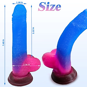 Liquid Silicone Realistic G Spot Dildo Adult Sex Toys for Women or Men, Gradient Color Strap on Jelly Dildos for Lesbians, Soft Thick Anal Dildo with Strong Suction Cup for Anal Sex Blue