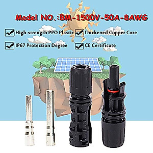 BAYM Connector Male Female Solar Panel Connector 50A 1500V for PV Cable 10mm 8AWG Connect UV Resistant(10Pairs)