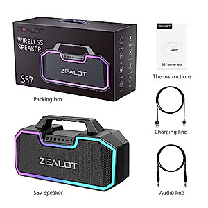 ZEALOT Bluetooth Speakers, 80W Speakers Bluetooth Wireless with Dual Paring,IPX7 Waterproof Speaker with 14,400MAh Big Battery,50H Playtime,Stereo,Party, Beach Portable Speaker,Black