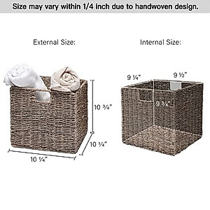 StorageWorks Rectangular Wicker Baskets for Shelves, Seagrass Hand-Woven Baskets with Linings, Medium, 10 ¼ x 10 ¼ x 10 ¾ inches, 2-Pack