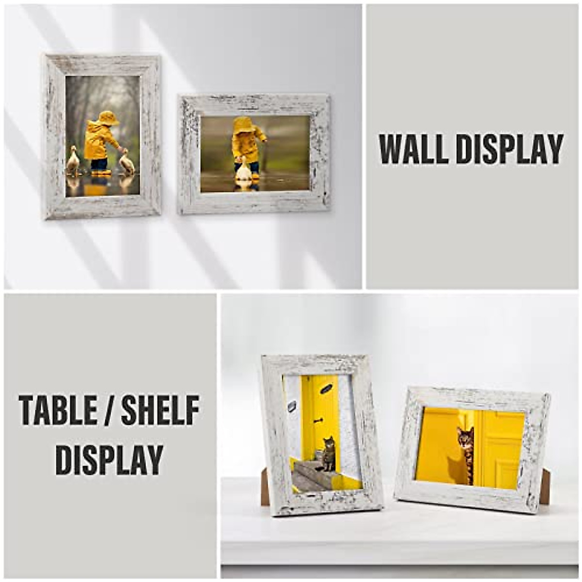 PETAFLOP 4x6 Picture Frame Set of 7, Distressd Rustic Frames Display 4 by 6 Inch Photo for Wall or Tabletop