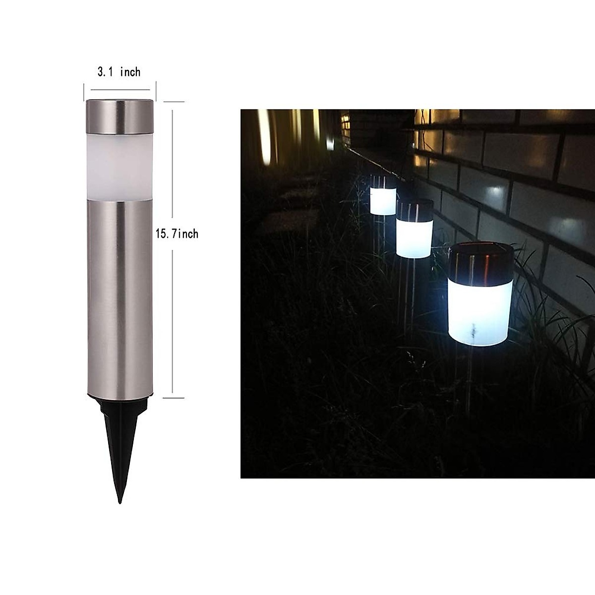 Solar Bollard Lights Outdoor - 6 Pack Stainless Steel Warm White LED Landscape Lights Waterproof Decorative Lighting for Backyard Lawn Patio