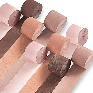 Crepe Paper Streamers 9 Rolls 738ft，Brown Crepe Paper Streamers,Rose Gold Party Streamers for Birthday ，Baby Shower Graduation Wedding Other Celebration,(1.8 Inch x 82 Ft/Roll)