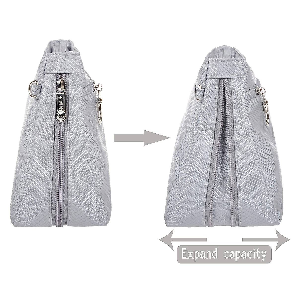 Vercord Expandable Nylon Handbag Purse Organizer Insert Liner Shaper Bag in Bag Beige Grey Large